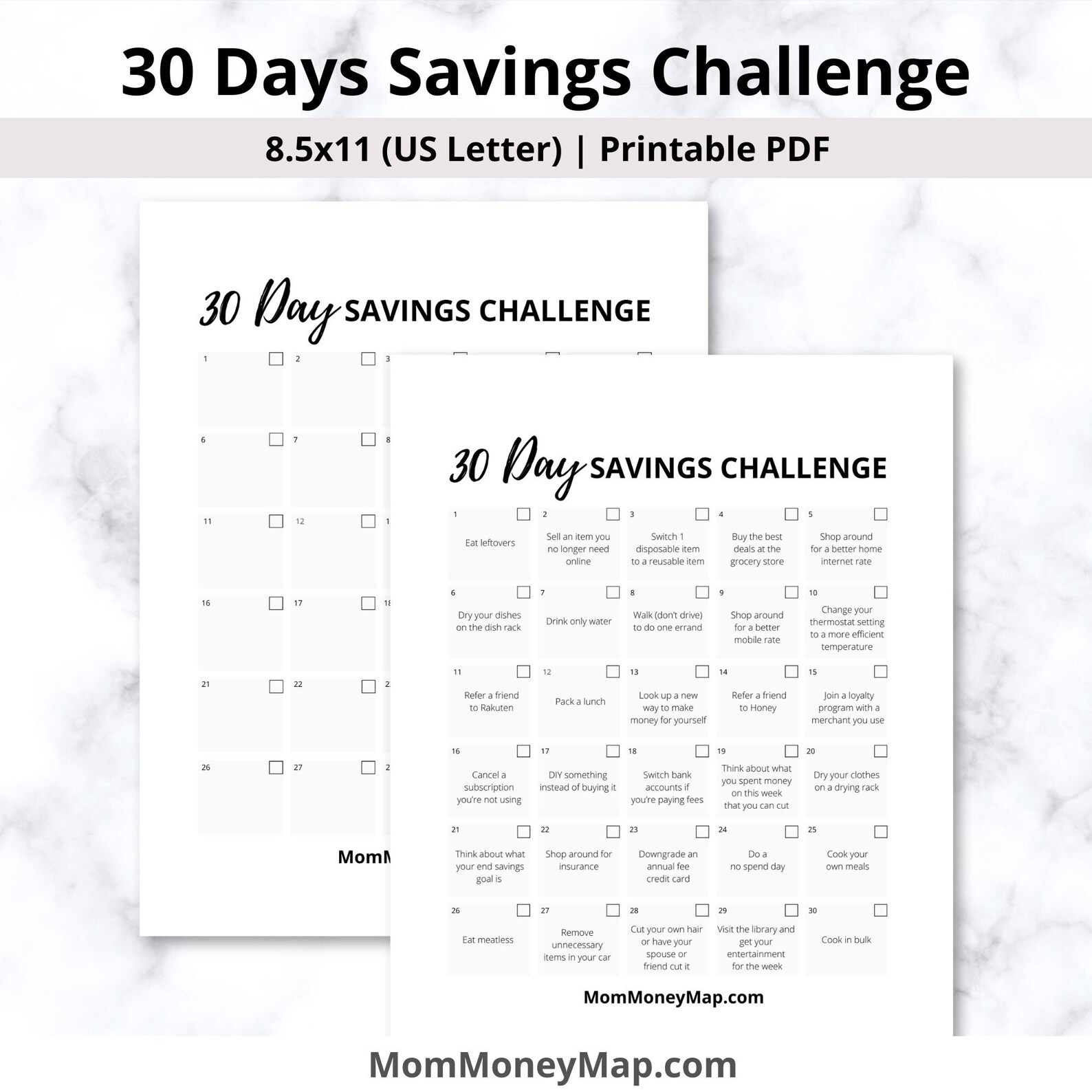 30 Day Savings Challenge Printable PDF, 30 Day Money Challenge, Money ...