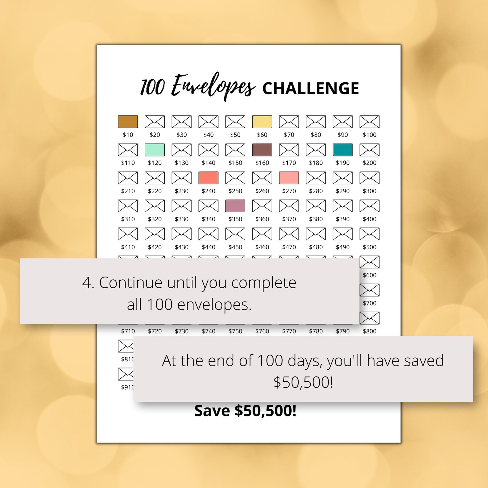 50k Savings Challenge Printable PDF, Save 50000 in 100 Days, 100 ...