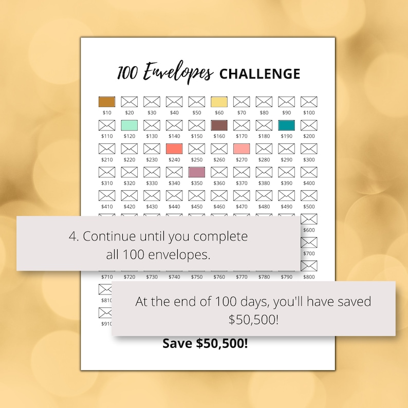 50k Savings Challenge Printable PDF, Save 50000 in 100 Days, 100 ...