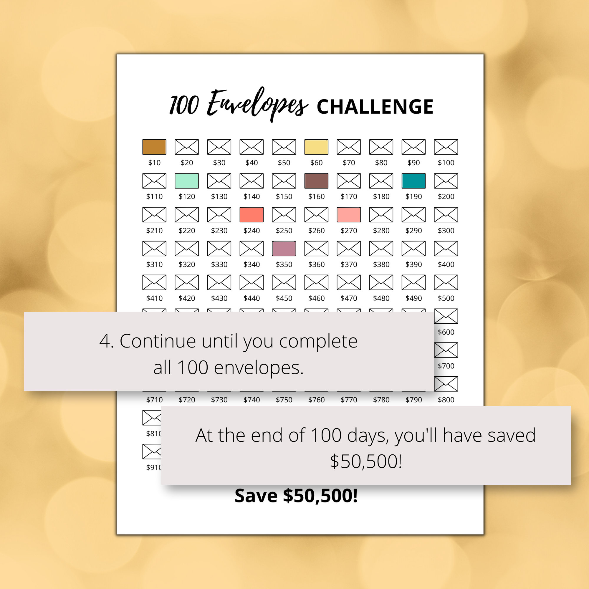 50k Savings Challenge Printable PDF, Save 50000 in 100 Days, 100 ...