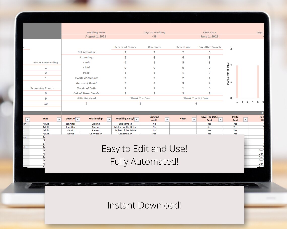 Wedding Guest List Tracker Template Excel Spreadsheet - Etsy Canada