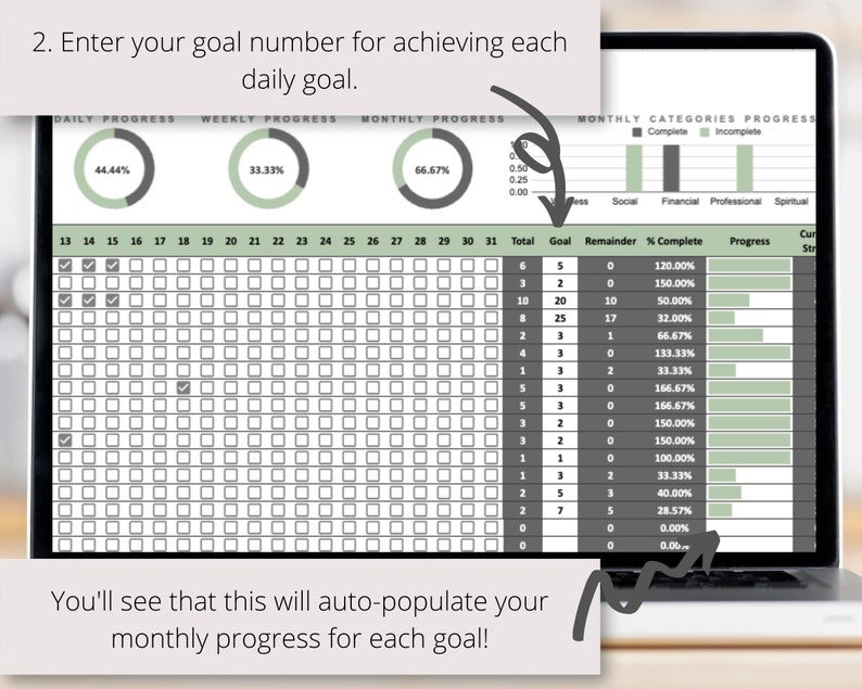 Goal Sheet Planner Google Sheets Spreadsheet for Daily, Weekly ...