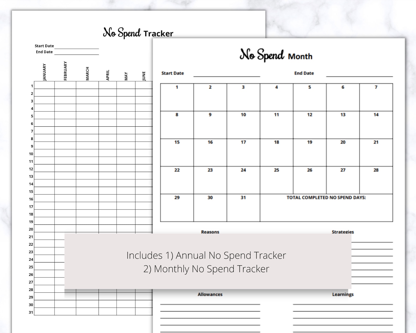 No Spend Challenge Printable PDF, Zero Spend Tracker to Track Your No ...