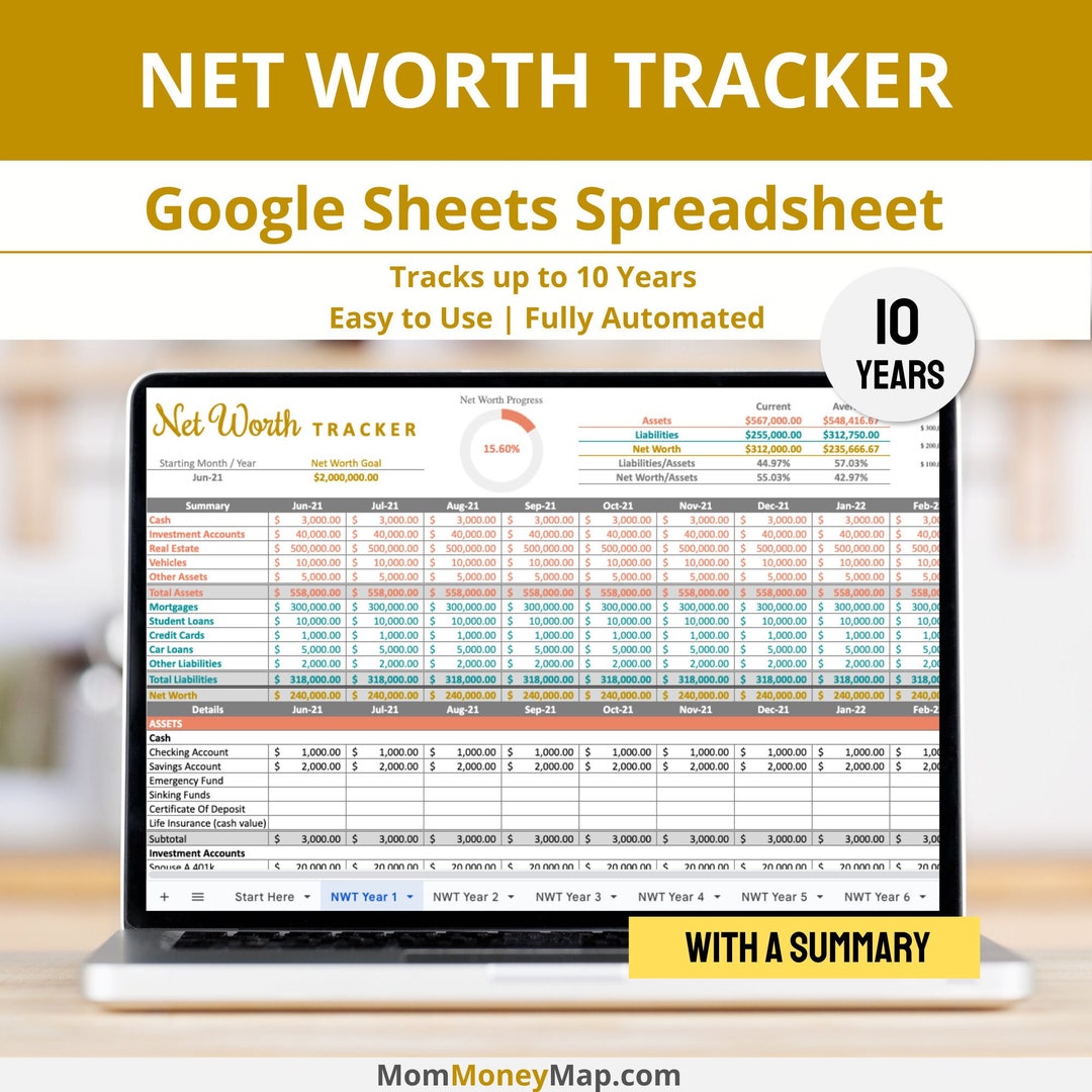 Net Worth Tracker Spreadsheet Template Financial Net Worth - Etsy