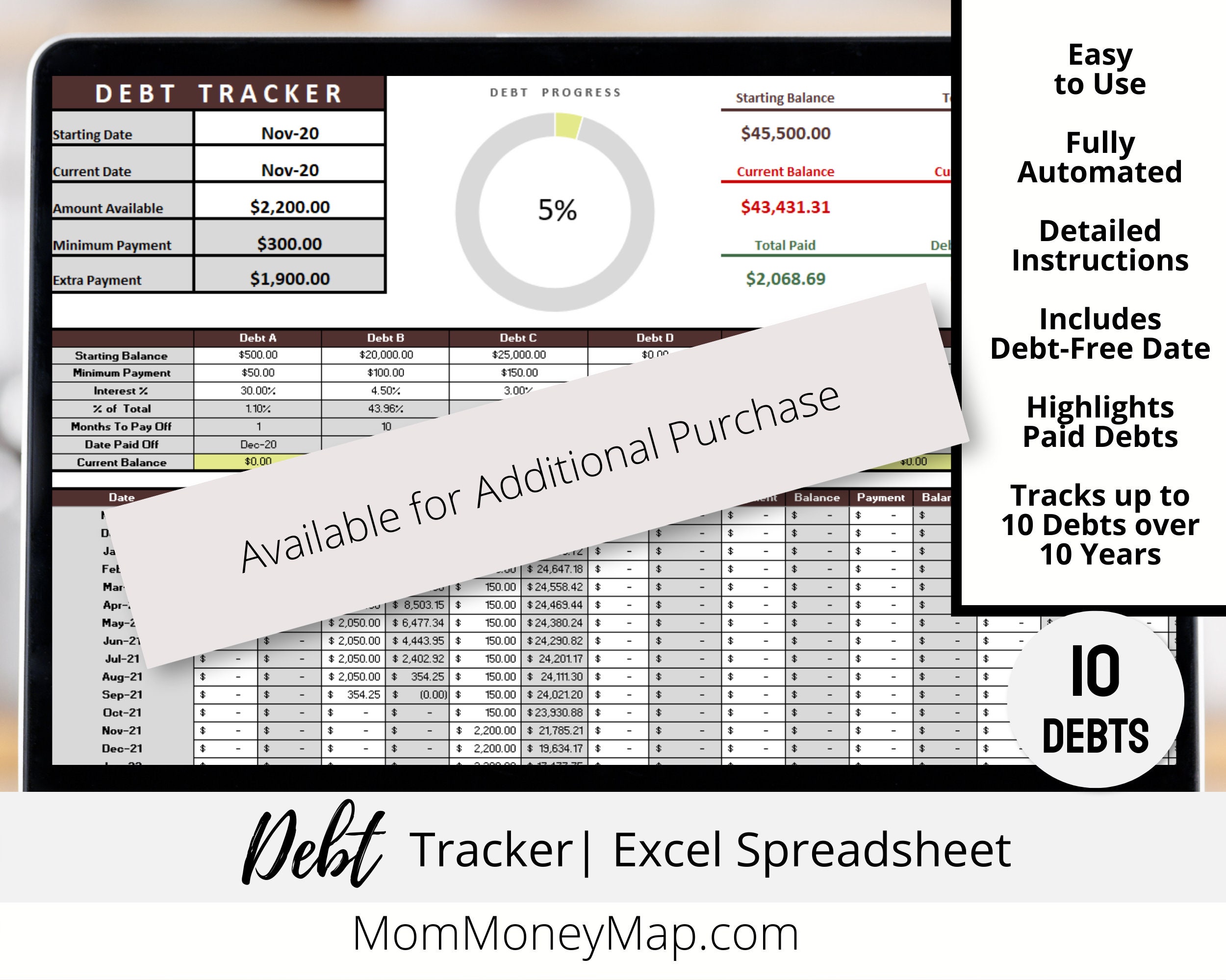 Debt Payoff Calculator Automatically Calculates Dave - Etsy Canada