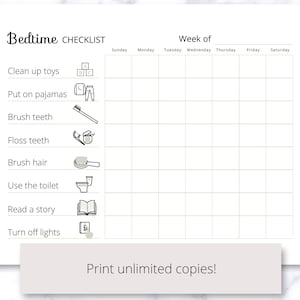 Kids Bedtime Routine Chart Checklist Printable, Evening/nighttime ...