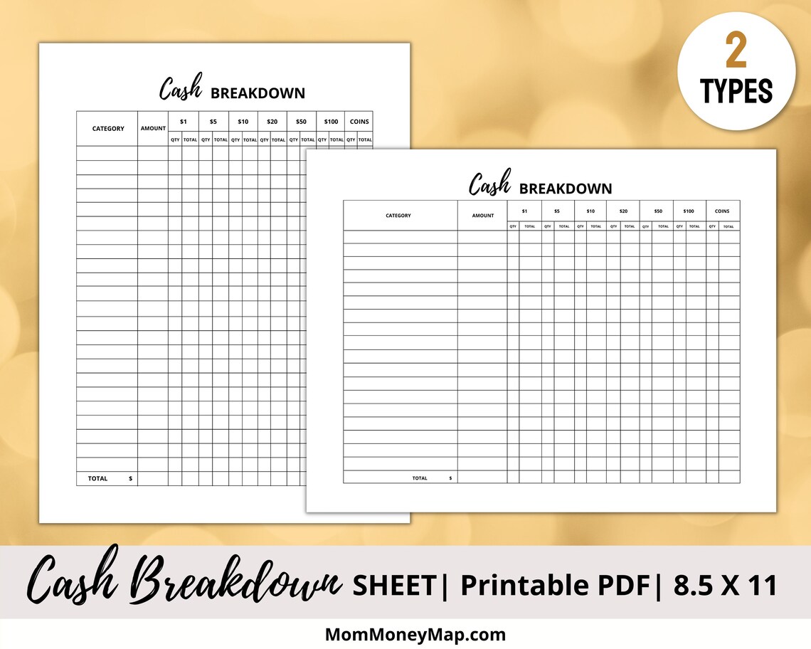 Cash Breakdown Sheet Printable PDF Money Breakdown Form by - Etsy Canada