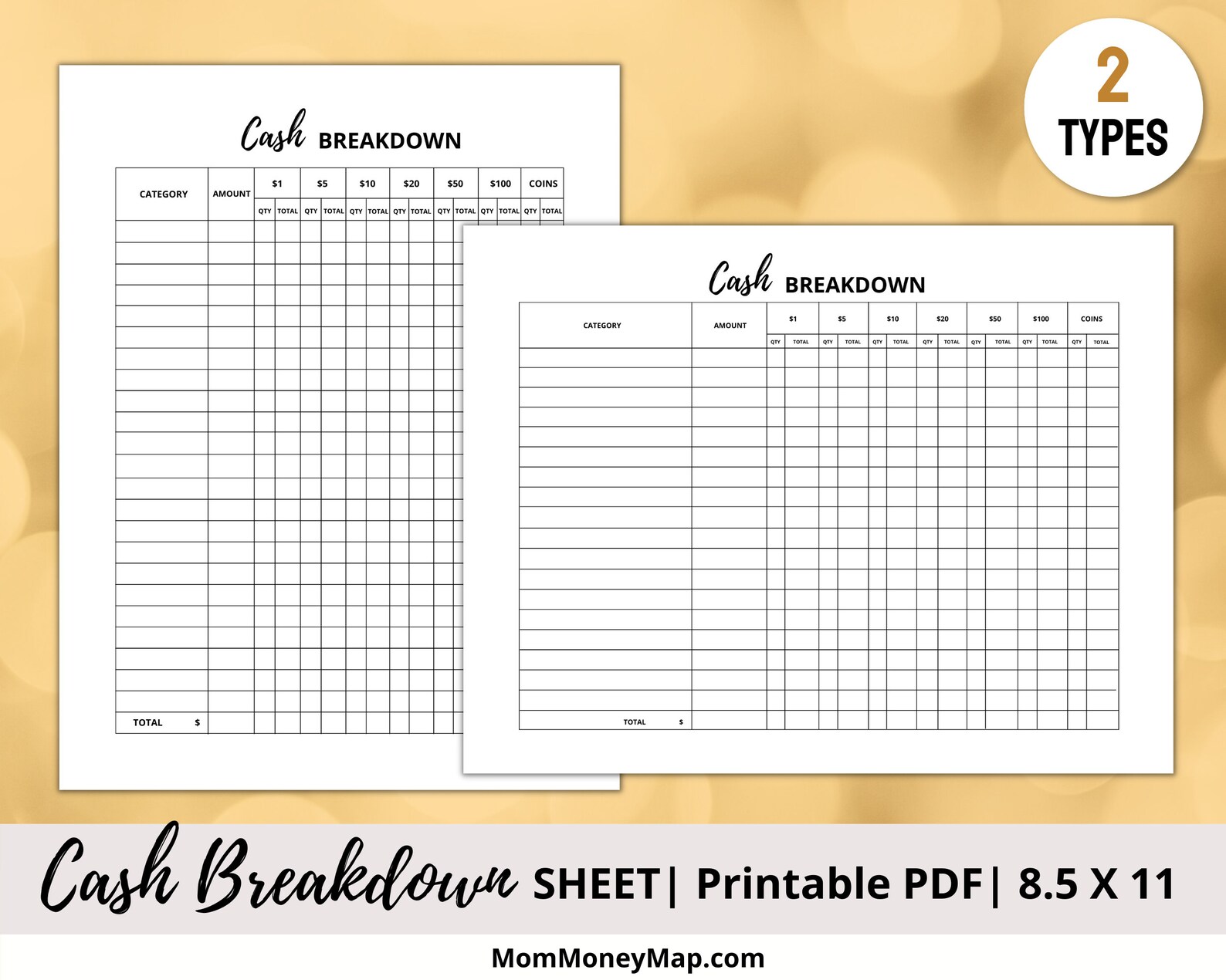 Cash Breakdown Sheet Printable PDF Money Breakdown Form by - Etsy