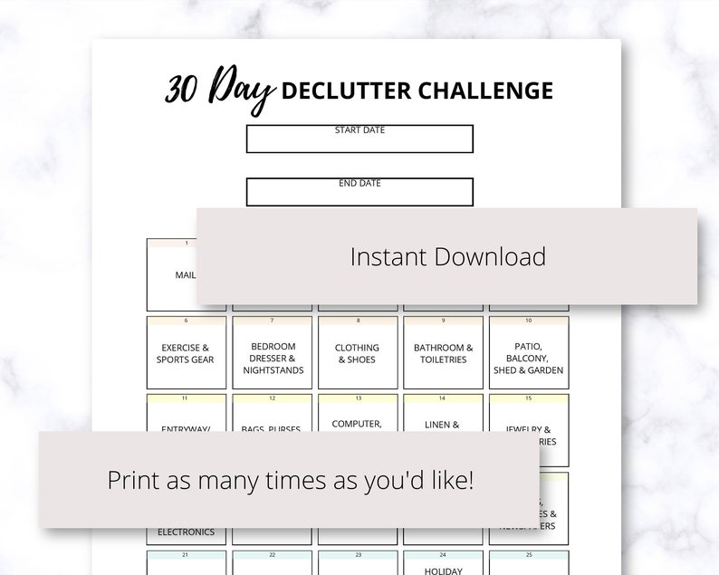30 Day Declutter Challenge Printable Declutter Tracker Checklist Guide ...