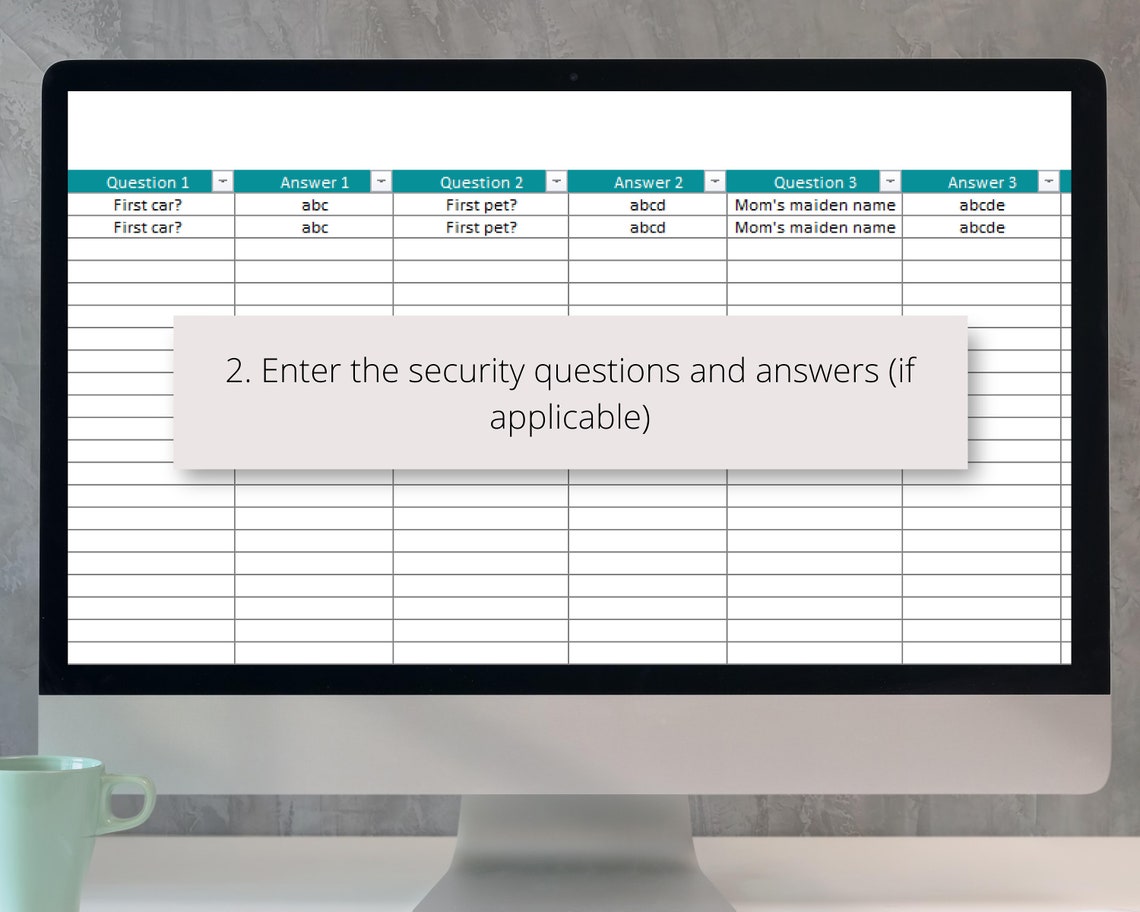 Password Tracker Excel Spreadsheet Organize your Accounts | Etsy