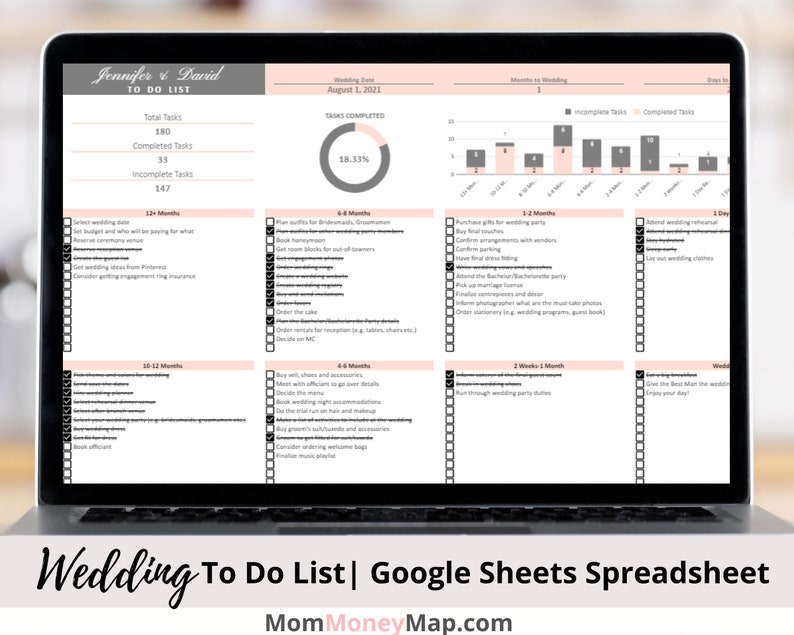 Wedding To Do List Google Sheets Spreadsheet Wedding Planner Etsy