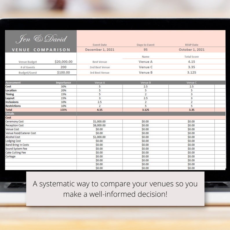 Wedding Venue Comparison Excel Spreadsheet | Compare Wedding Venues ...