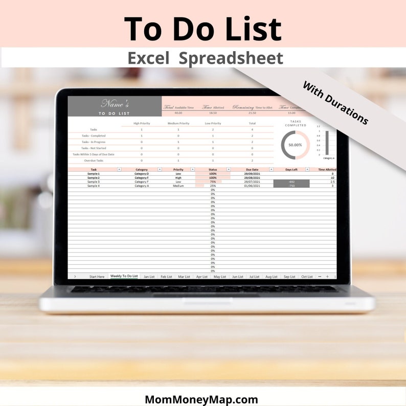 To Do List Template Spreadsheet, Track Your Work, Weekly, Weekday ...