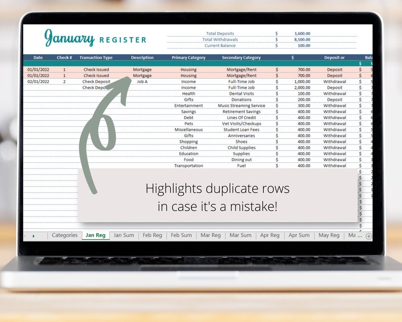 Bank Transactions Register With Monthly & Annual Summaries Excel ...