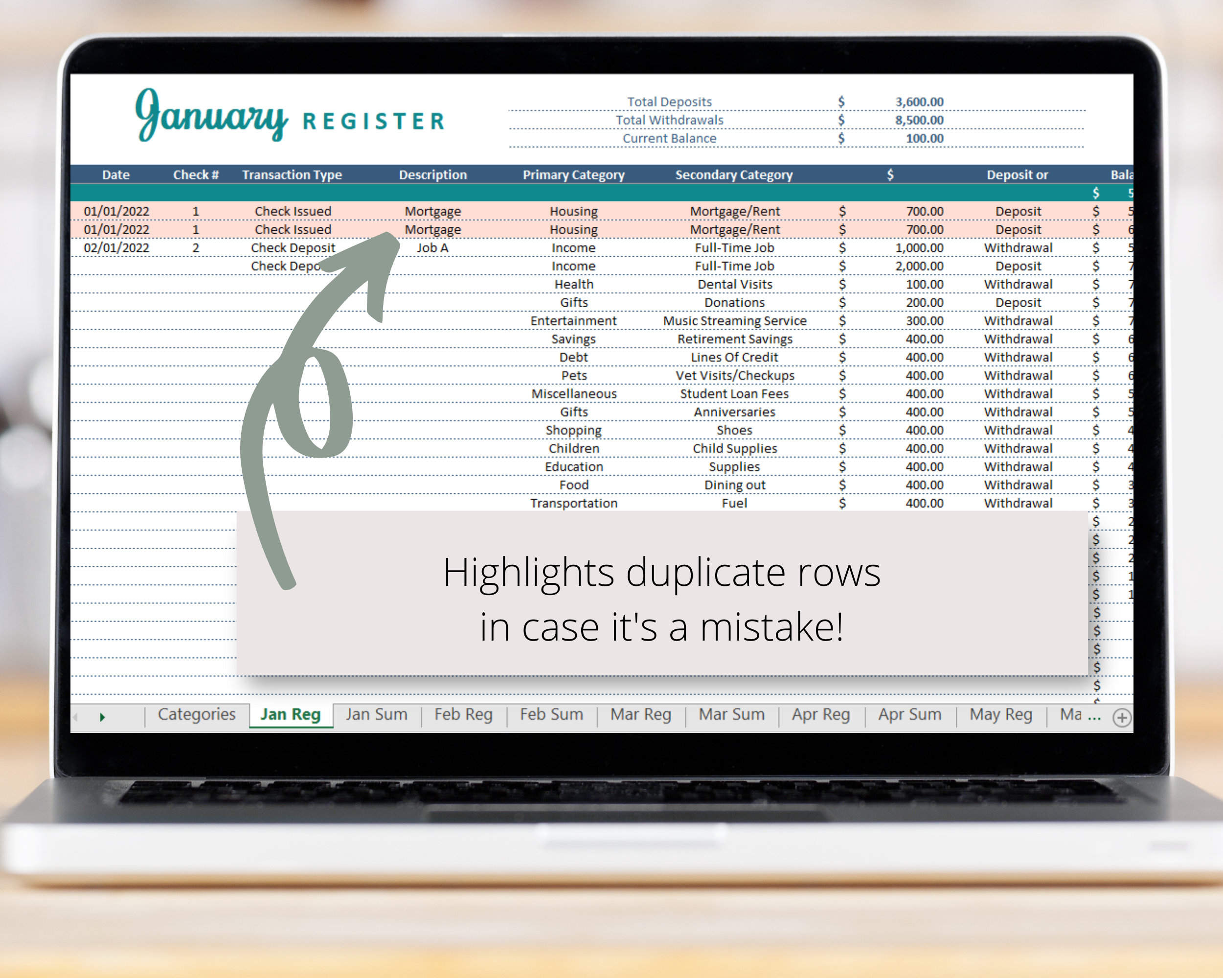 Bank Transactions Register With Monthly & Annual Summaries Excel ...