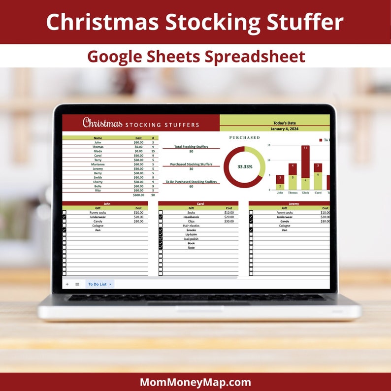 Christmas Stocking Stuffer List Google Sheets Spreadsheet Template ...