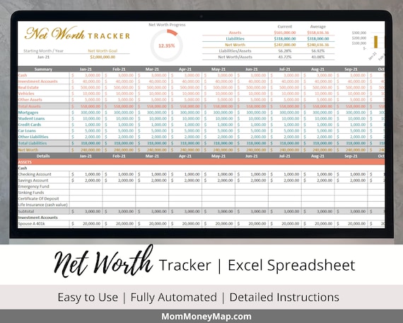 Net Worth Tracker Spreadsheet Net Worth Excel Worksheet | Etsy