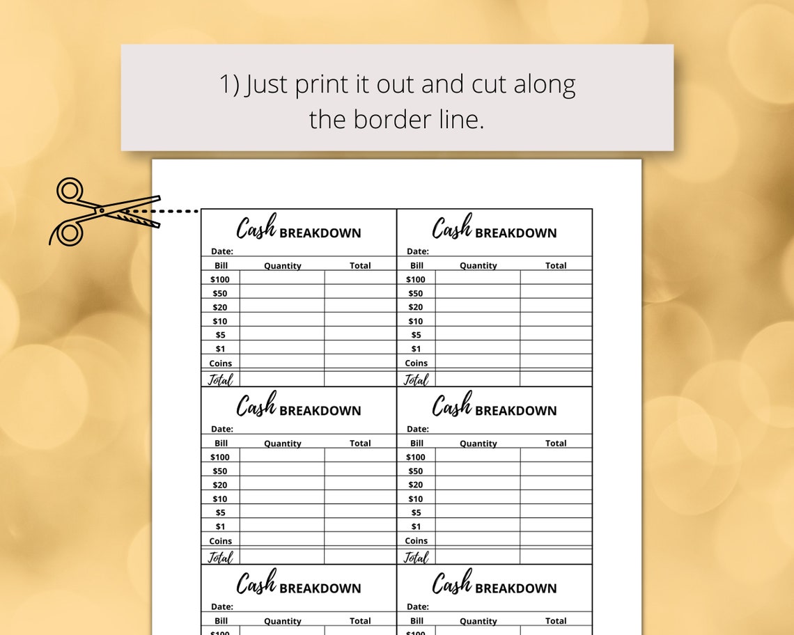 Cash Breakdown Slips Printable PDF Bank Teller Slips for Cash - Etsy