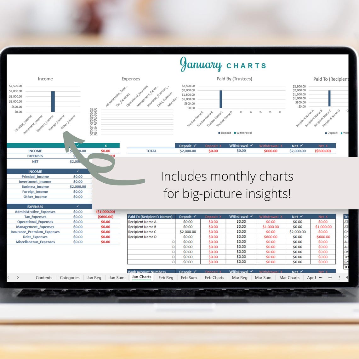 Trust Account Ledger Register With Monthly and Annual Summaries Excel ...