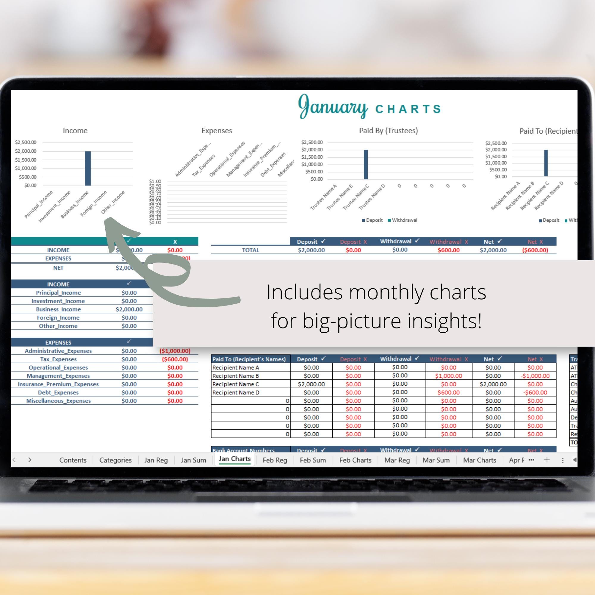 Trust Account Ledger Register With Monthly and Annual Summaries Excel ...