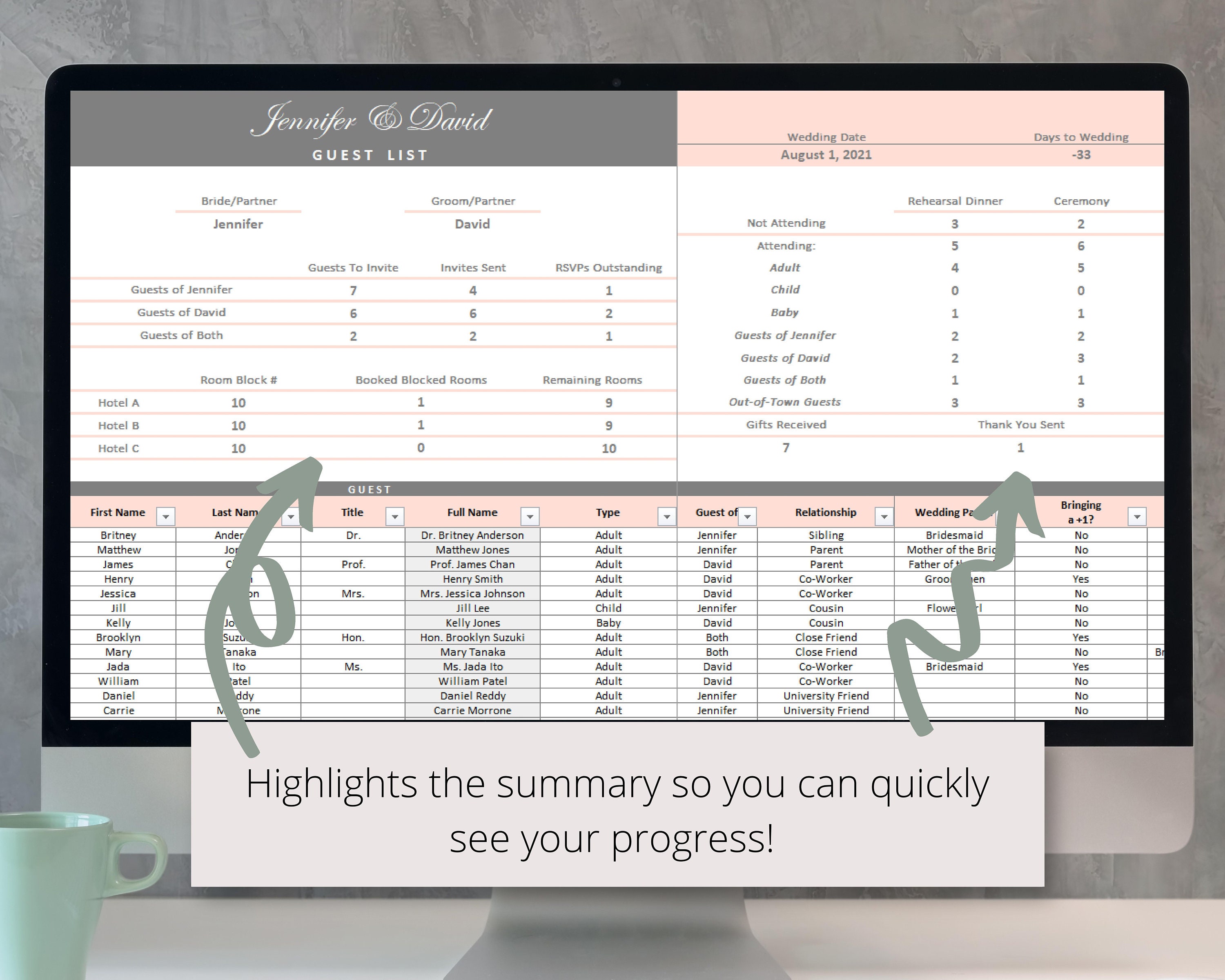 Wedding Guest List Tracker Template Excel Spreadsheet | Etsy Canada