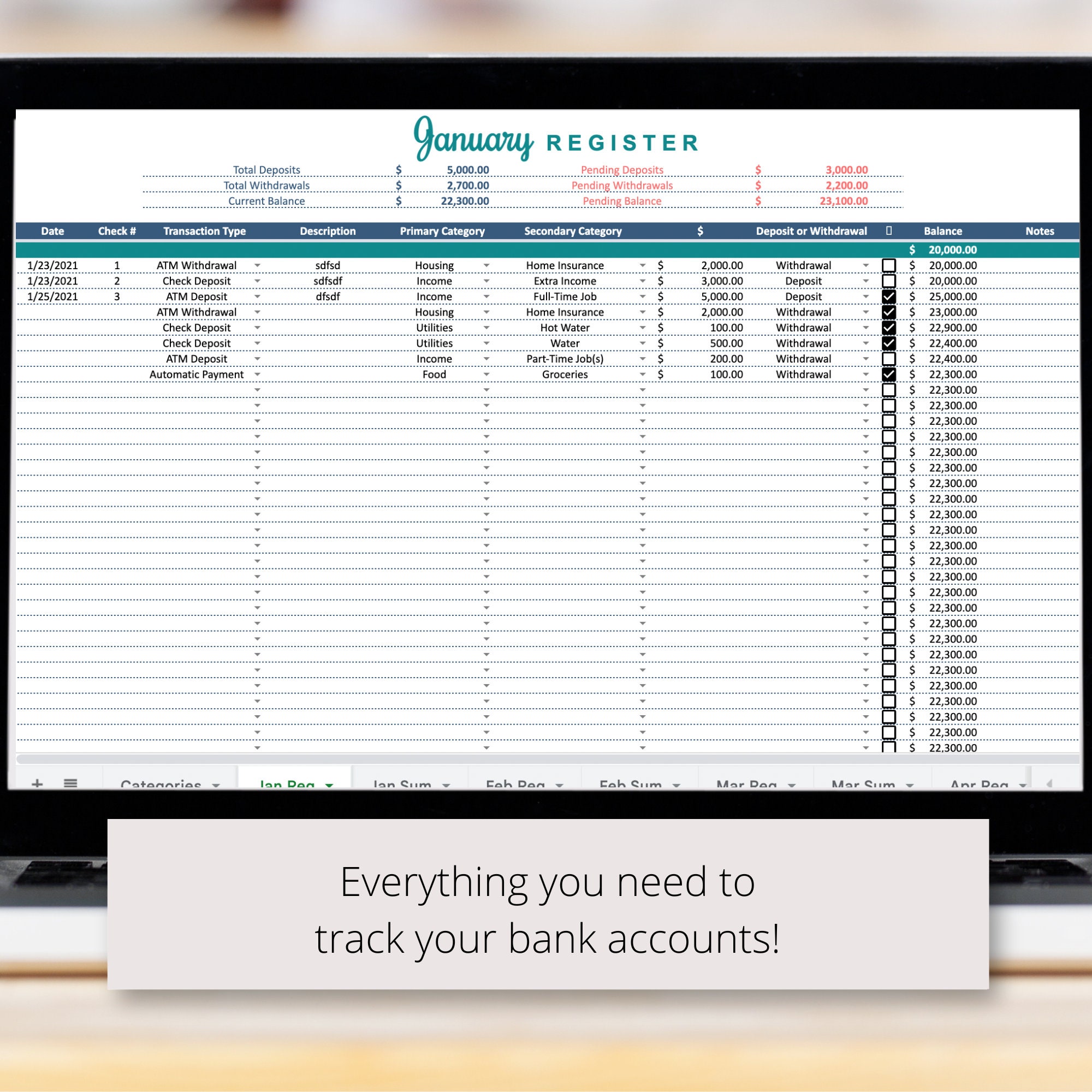 Checkbook Register With Monthly & Annual Summaries Google Sheets ...