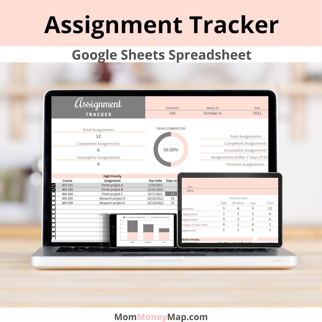 Assignment Tracker Google Sheets Spreadsheet Template | Homework ...