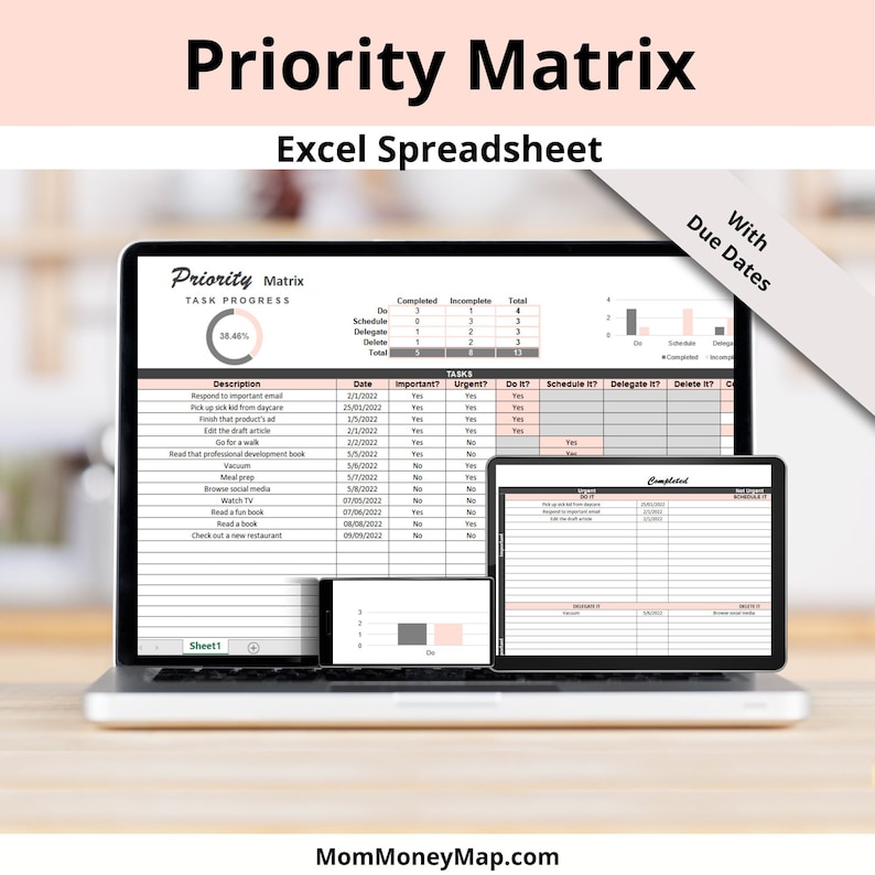 Eisenhower Matrix Excel Productivity Planner Template Using the Urgent ...