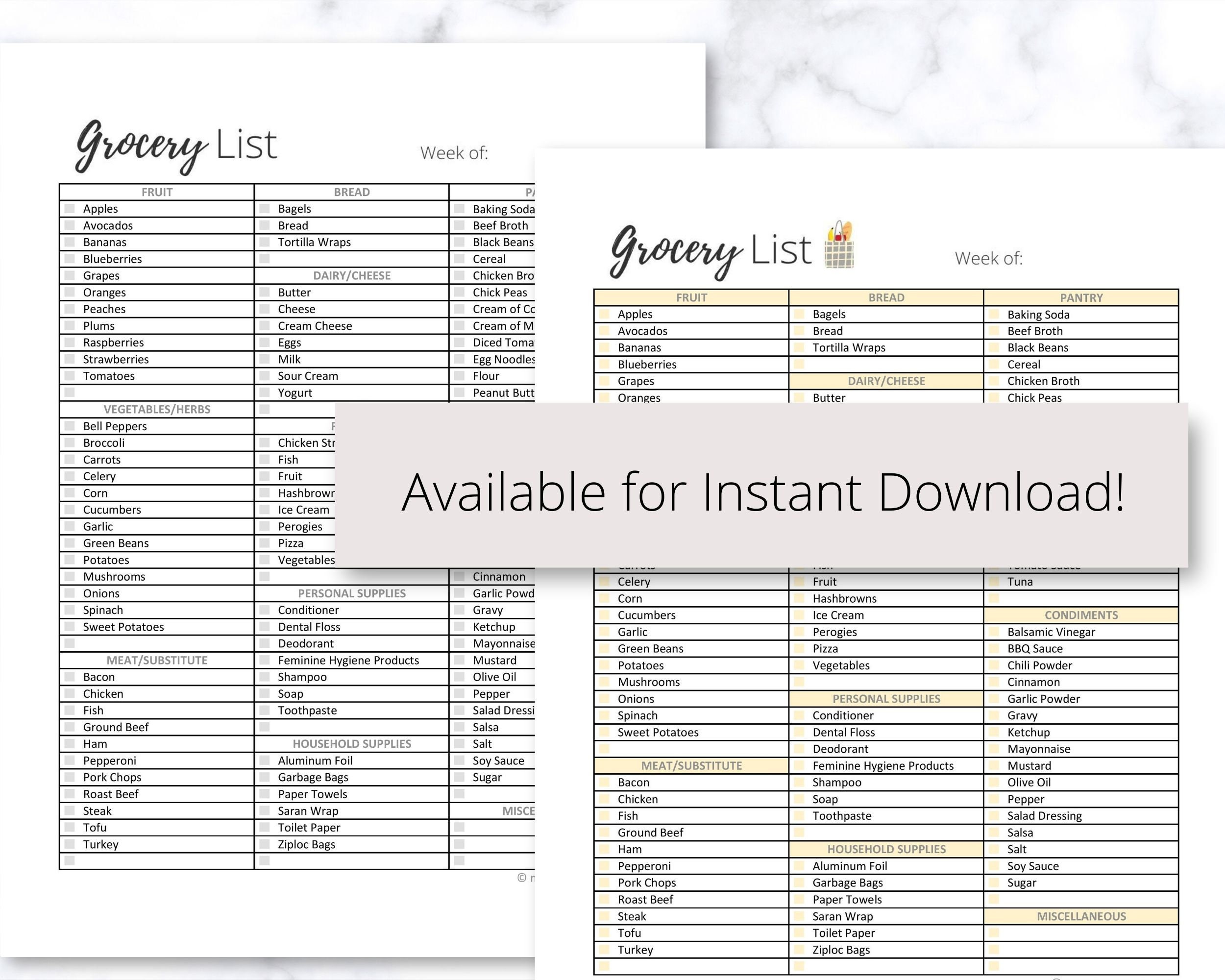 Grocery Inventory List Food Shopping Checklist Editable in | Etsy