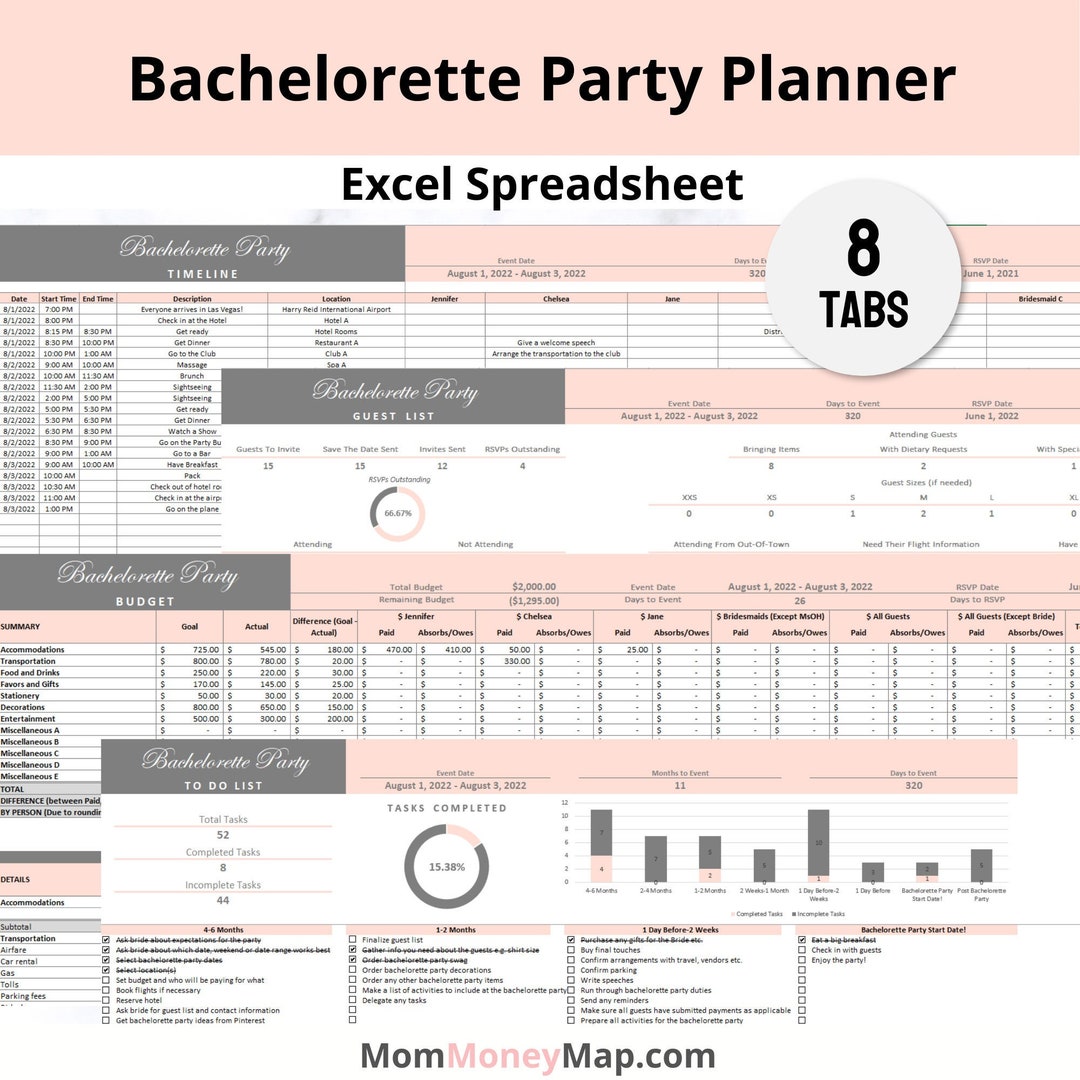 Bachelorette Party Planner Excel Spreadsheet Template, Bachelorette ...