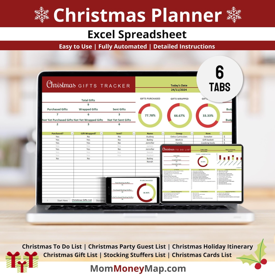 Christmas Planner Tracker Excel Spreadsheet Template, Xmas Planner ...