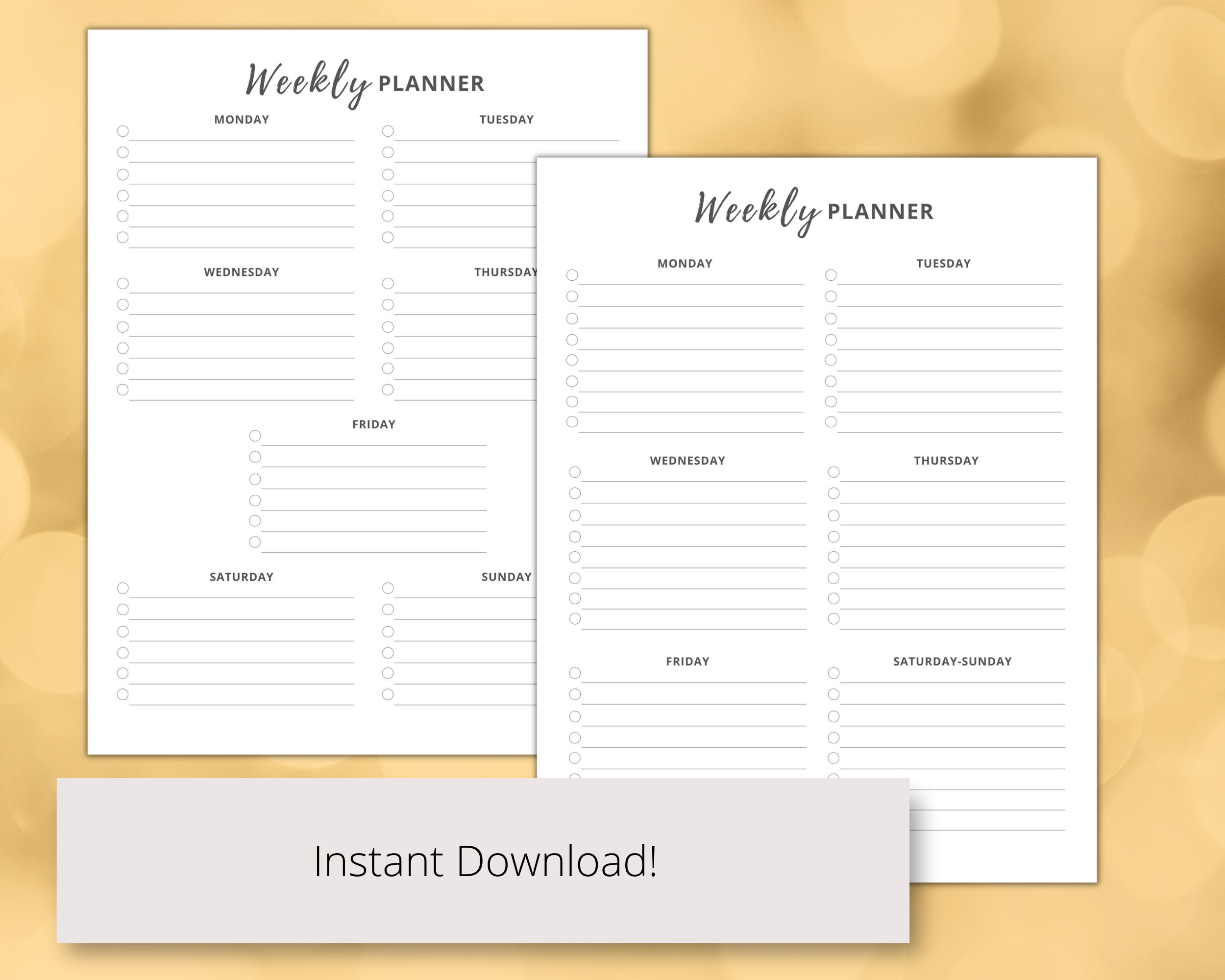 Weekly to Do List Printable, Weekly Checklist, Weekly Goal List, Weekly ...