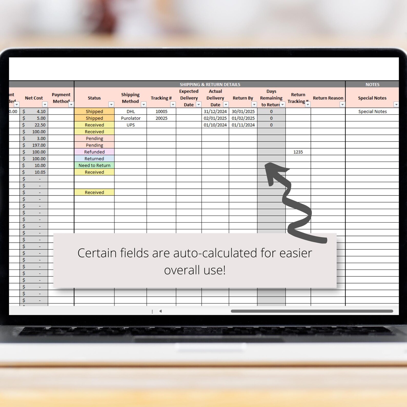 Online Order Tracker Excel Spreadsheet, Shopping List Tracker Planner ...