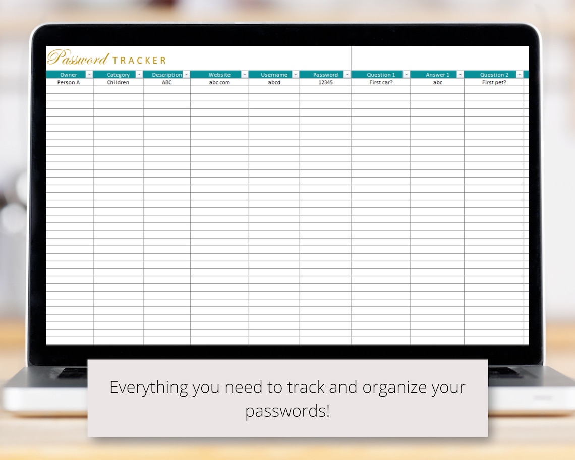Password Tracker Excel Spreadsheet Organize Your Accounts - Etsy