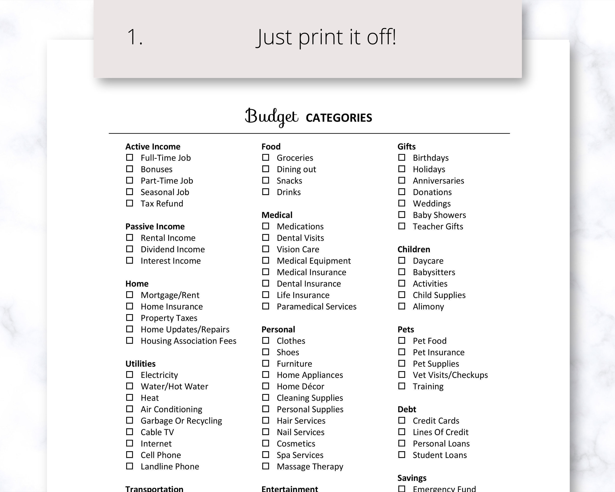 Budget Categories Checklist, Budgeting Categories, Expense/expensing ...