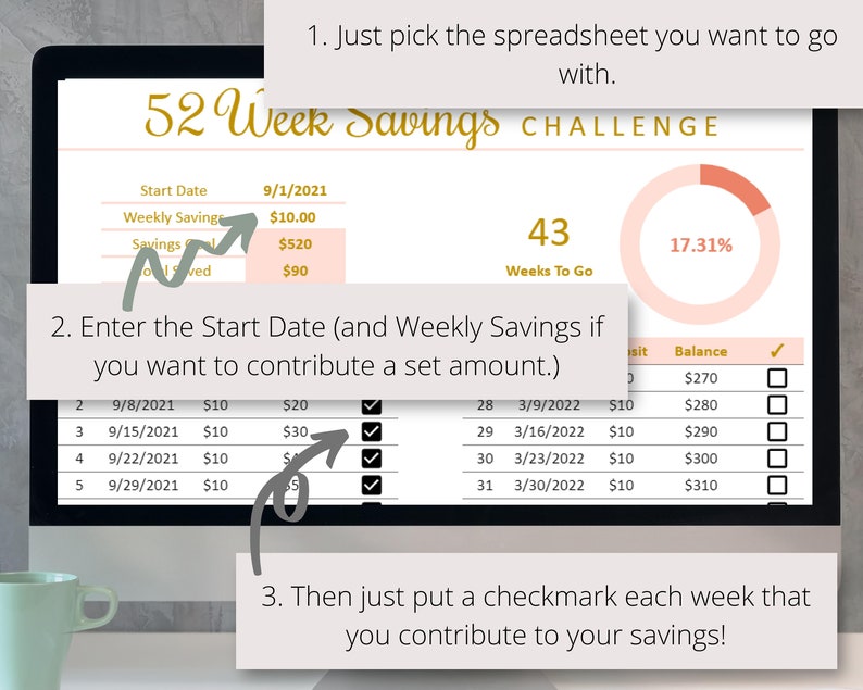 52 Week Savings Challenge Google Sheets Template Stay | Etsy