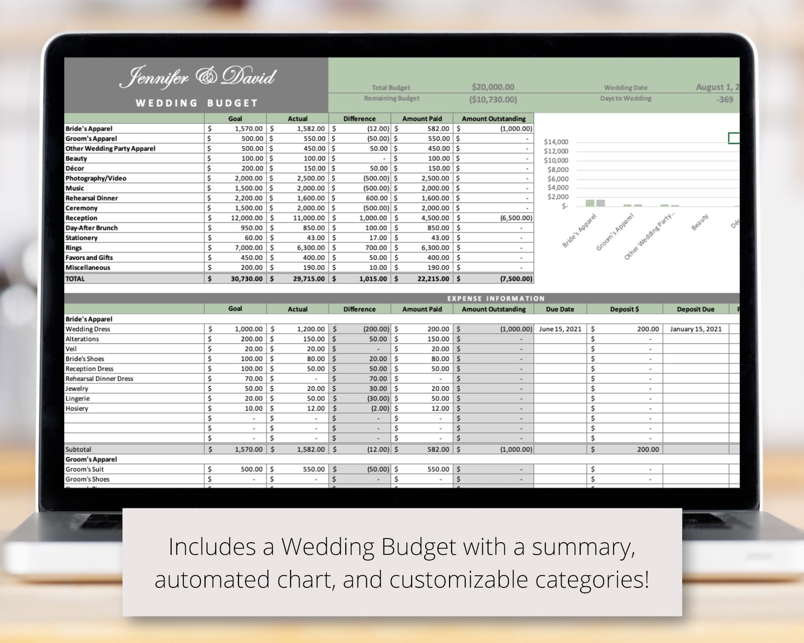 Wedding Planner Excel Spreadsheet Template, Useful Engagement Gift Idea ...