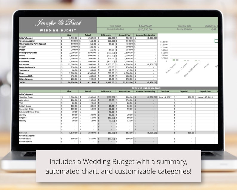Wedding Planner Excel Spreadsheet Template, Useful Engagement Gift Idea ...