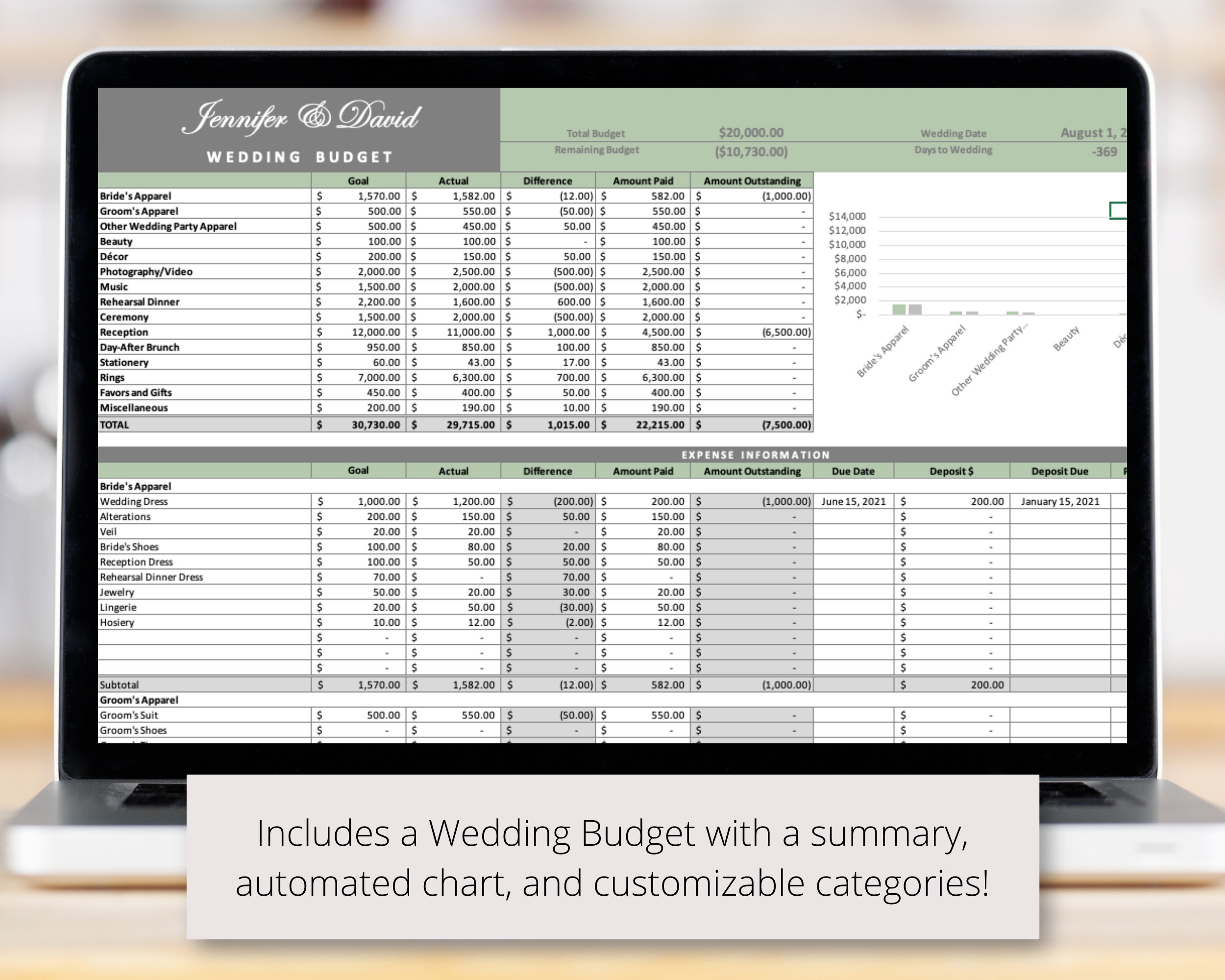 Wedding Planner Excel Spreadsheet Template, Useful Engagement Gift Idea ...