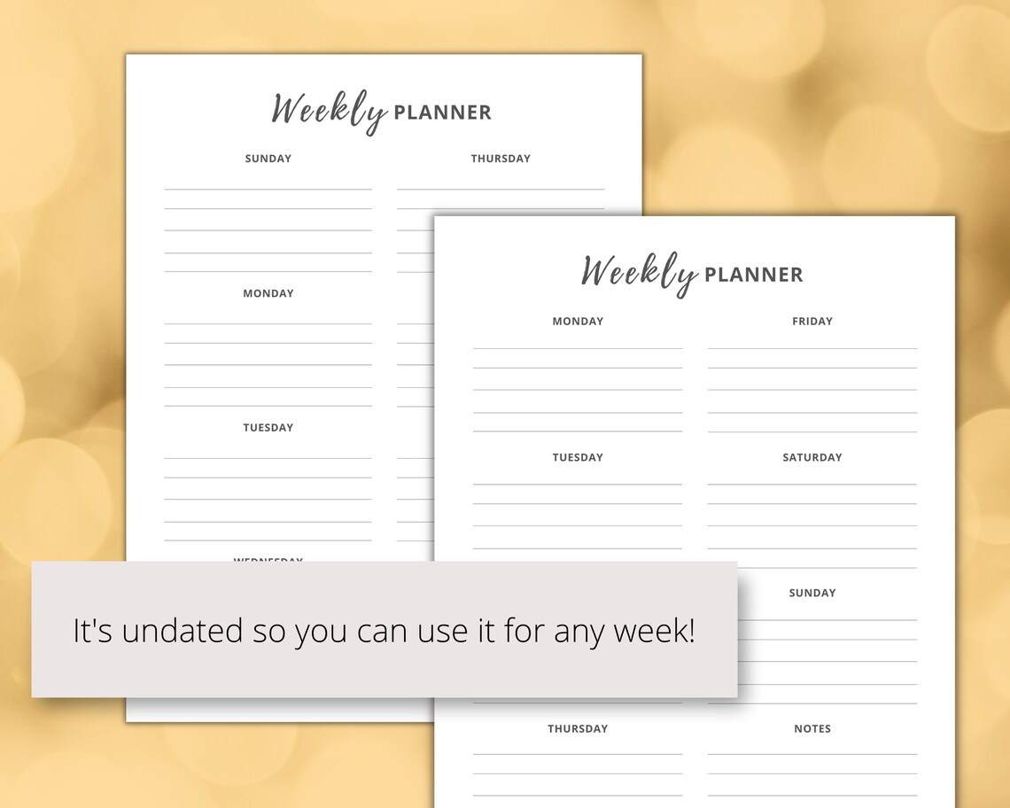 Weekly Planner Portrait Printable Blank Undated Weekly - Etsy