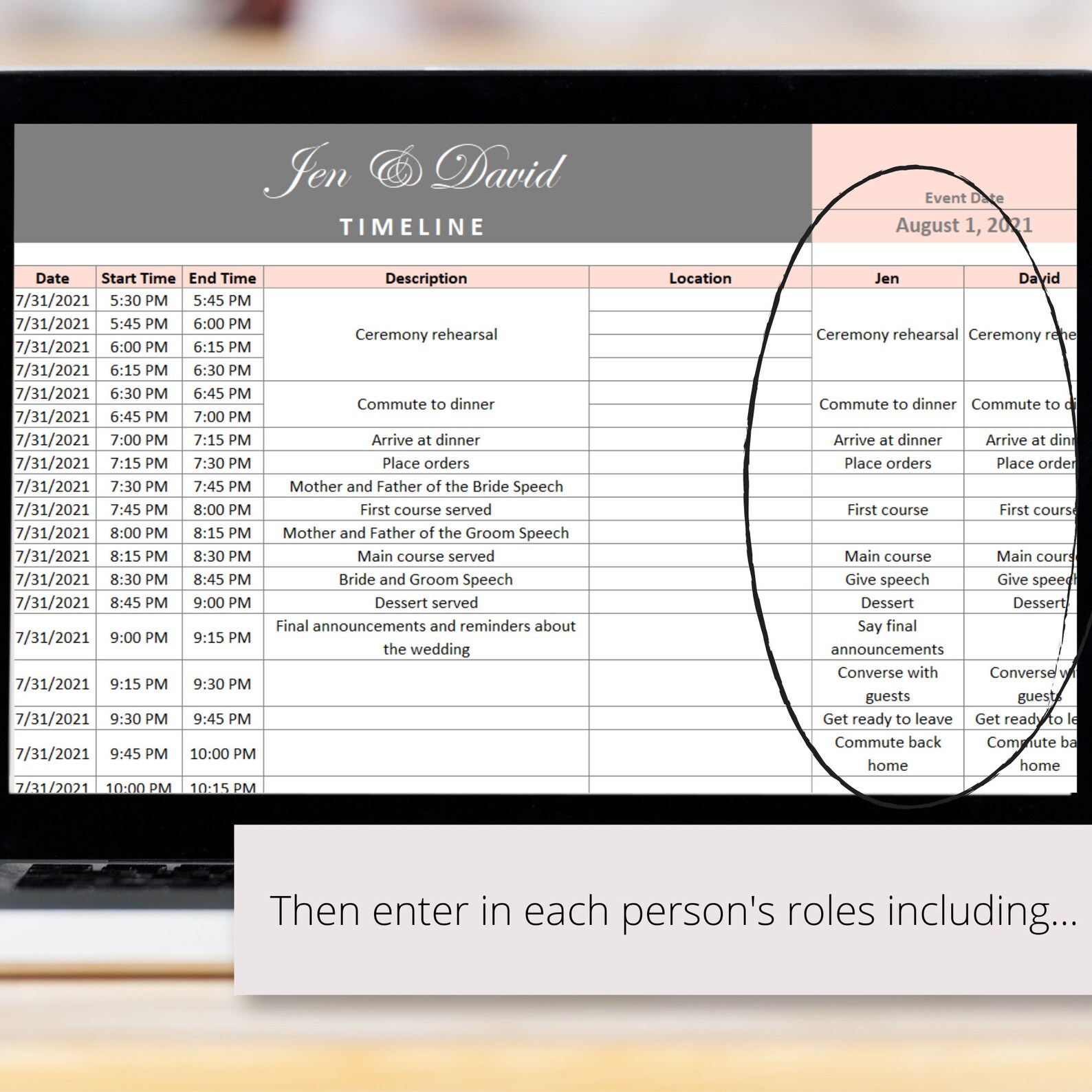 Wedding Event Timeline Excel Spreadsheet | Wedding Itinerary for the ...