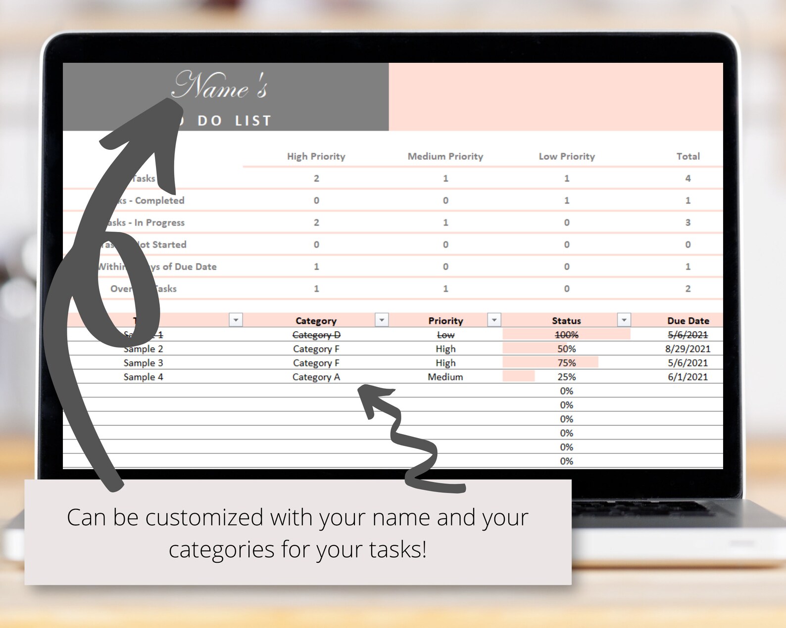 To Do List Excel Spreadsheet Template Track Your Tasks With - Etsy