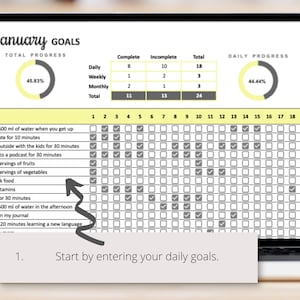Goal Tracker Planner Google Sheets Spreadsheet to Set and Track Daily ...