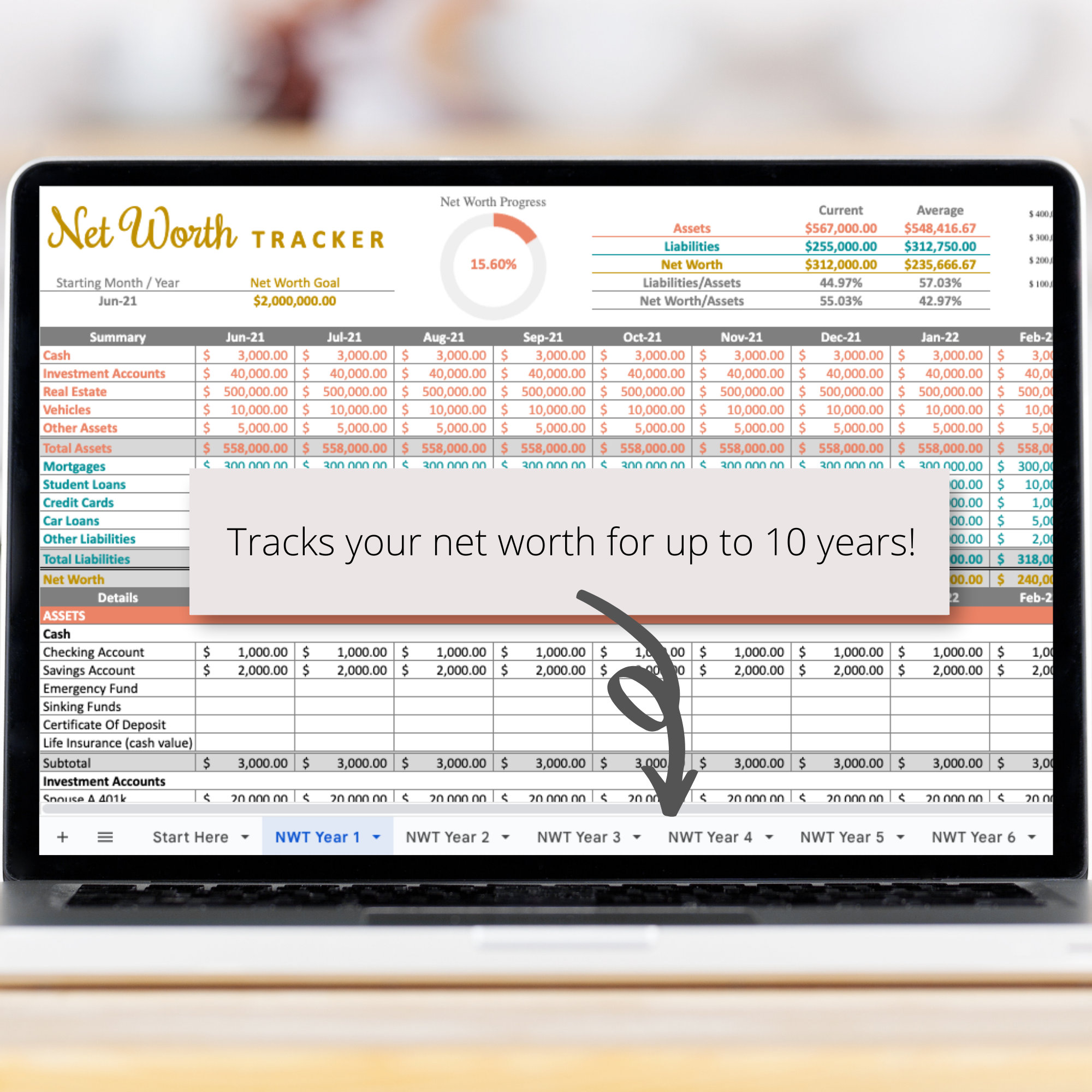 Net Worth Tracker Spreadsheet Template, Financial Net Worth Google ...