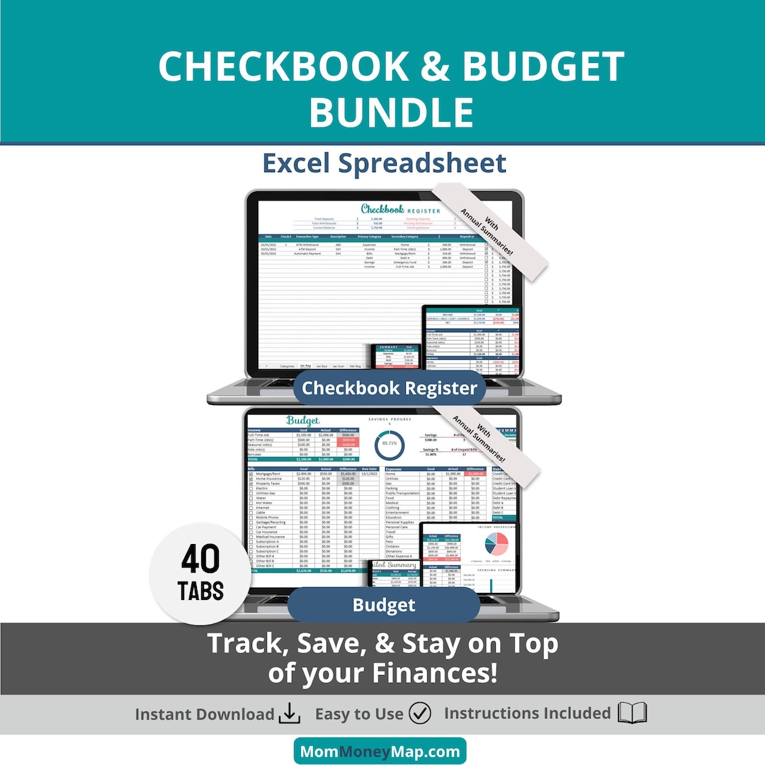 Checkbook Register and Monthly Budget Bundle Excel Spreadsheet With ...