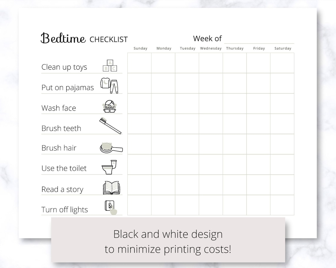 Kids Bedtime Routine Chart Checklist Printable - Etsy