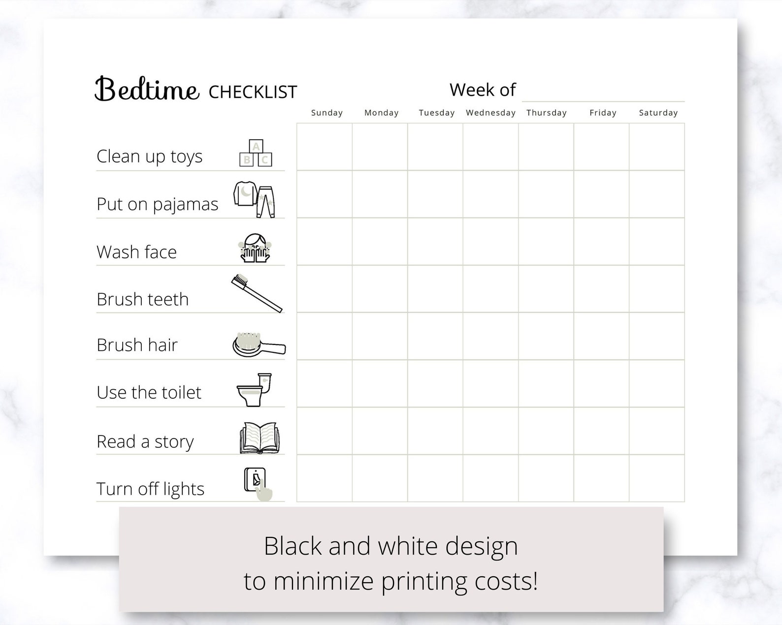 Kids Bedtime Routine Chart Checklist Printable - Etsy