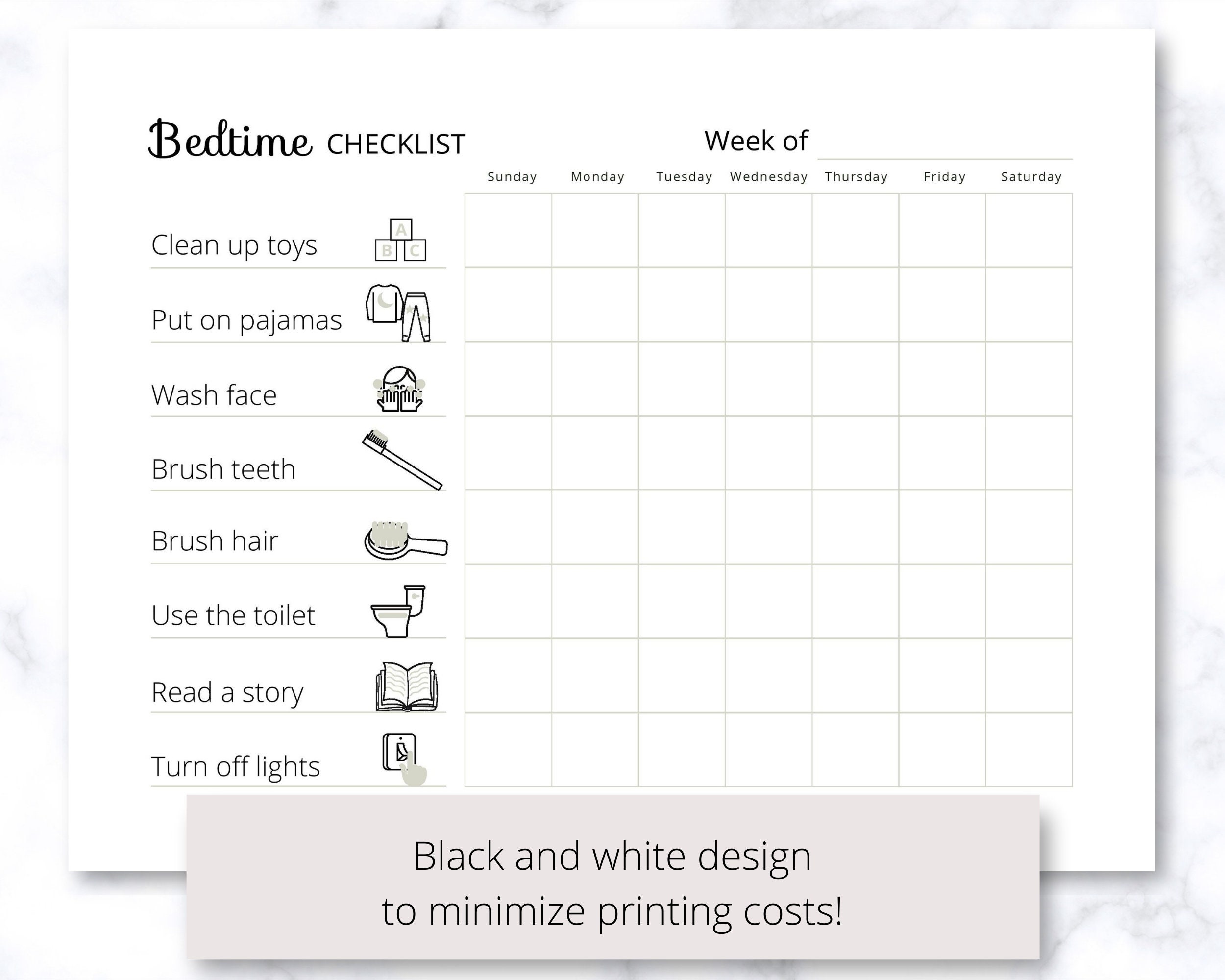 Kids Bedtime Routine Chart Checklist Printable, Evening/nighttime ...