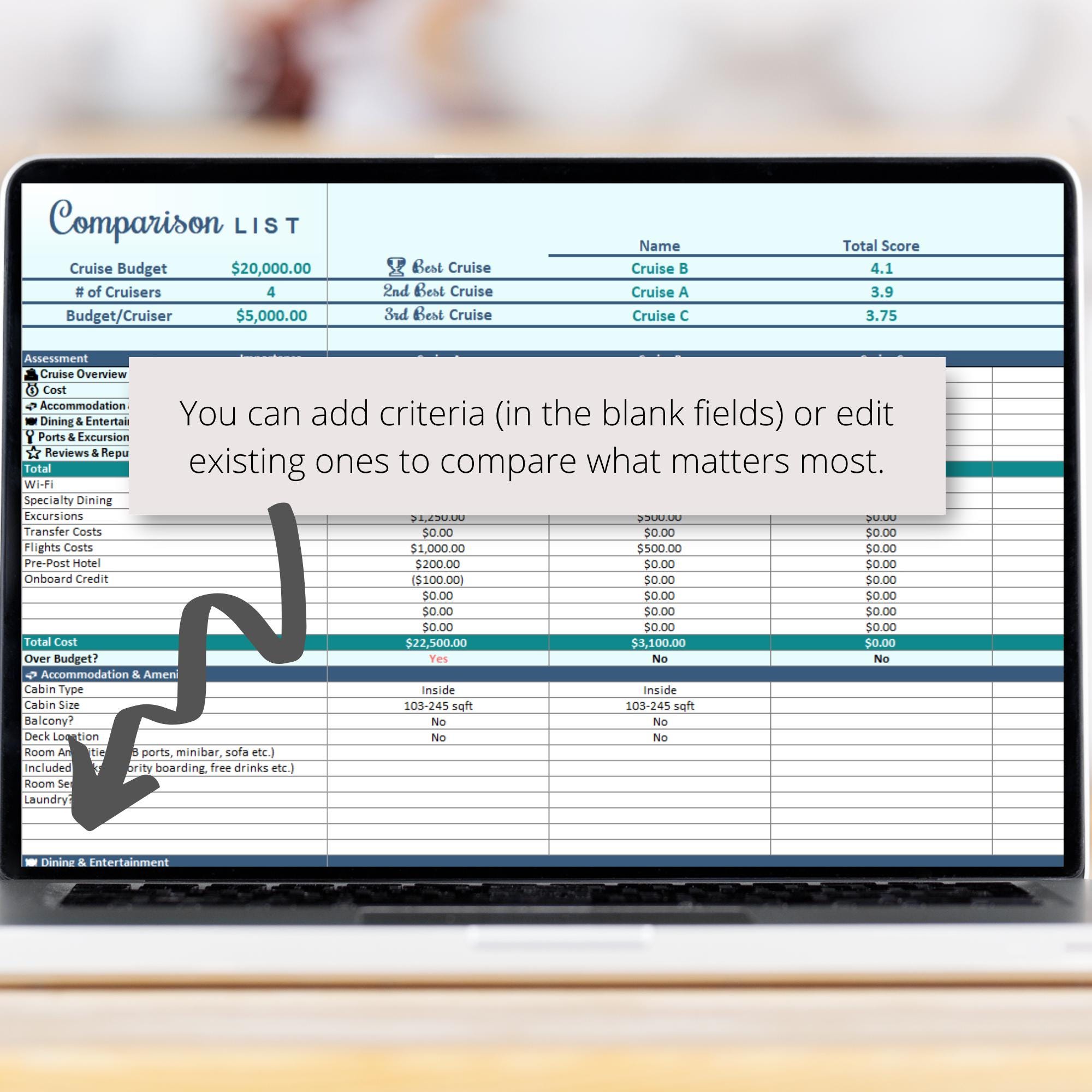 Cruise Comparison List Excel Spreadsheet, Cruise Options and Prices ...