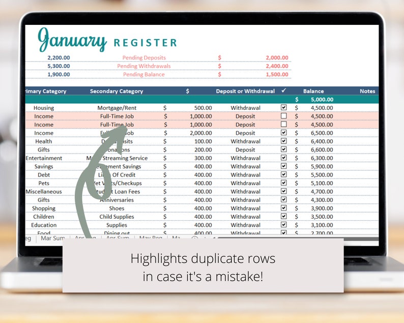 Checkbook Register With Monthly and Annual Summaries Excel Spreadsheet ...